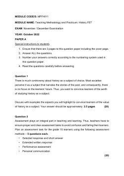 Teaching methodology and practicum: History FET (Supp)