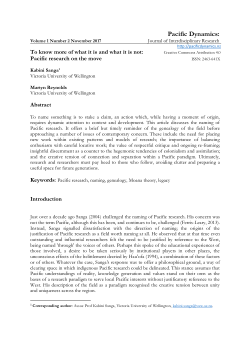 To know more of what it is and what it is not: Pacific research on the move