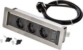 Built-in power strip, 3-way, 2 m, 16 A, with surge protection, silver ...