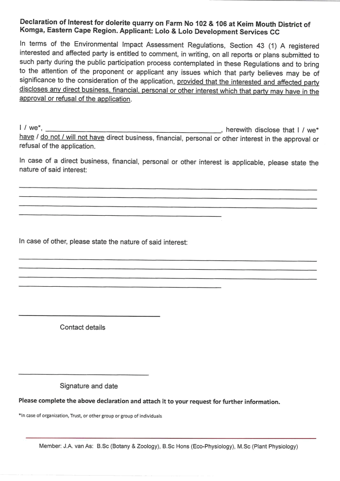 Declaration Of Interest