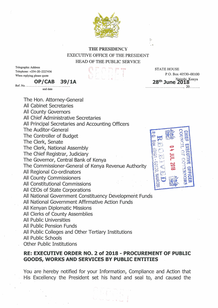 Executive Order No.2 of 2018 - Procurement of Public Goods, Works and ...