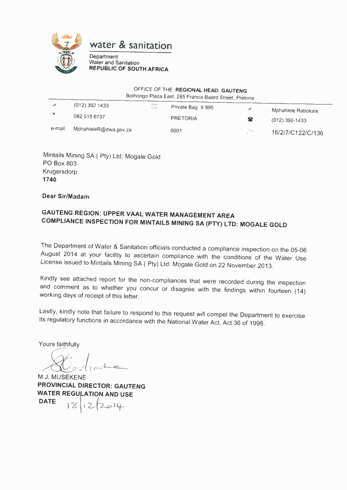 DWS Inspection Report