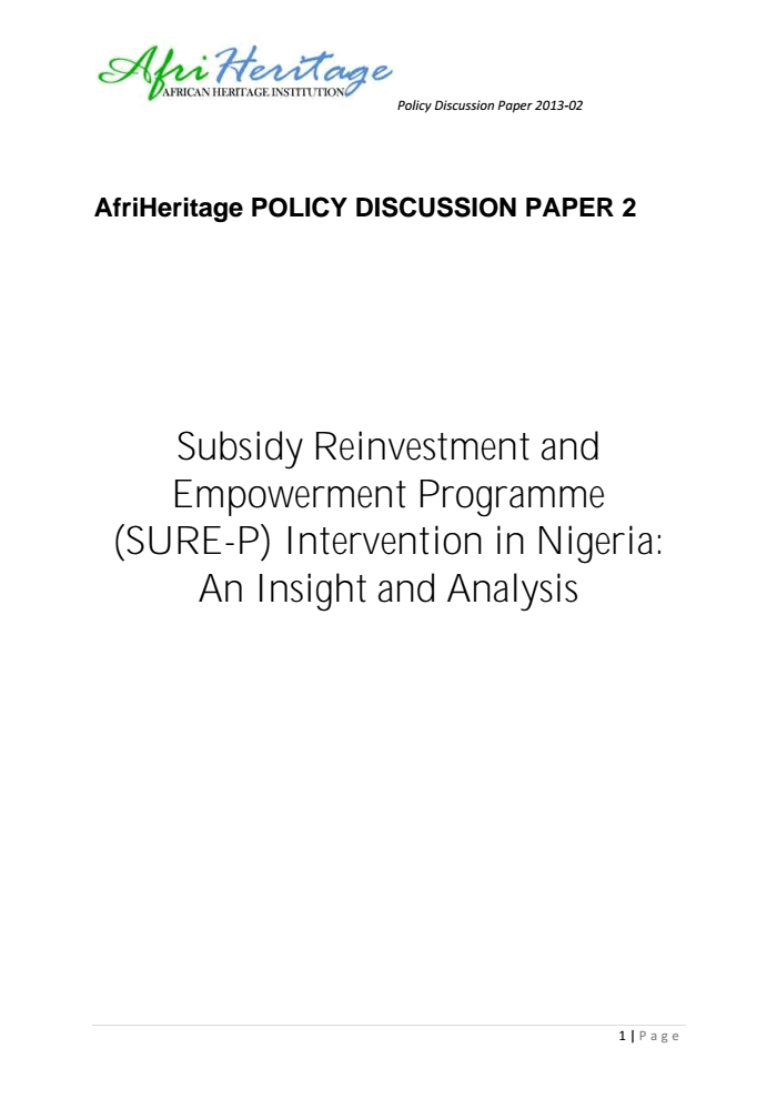 Subsidy Reinvestment and Empowerment Programme (SURE P) Intervention in Nigeria an Insight and ...