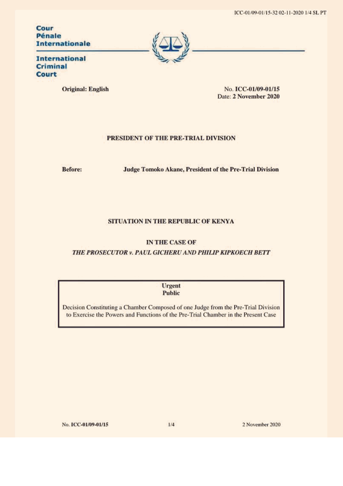 ICC - Decision Constituting a Pre-Trial Chamber in the Case of The ...