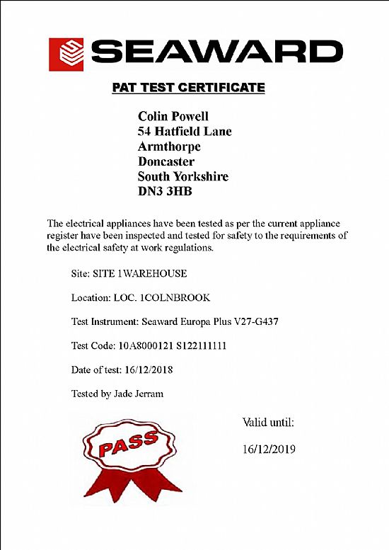 Pat Test Certificate Template