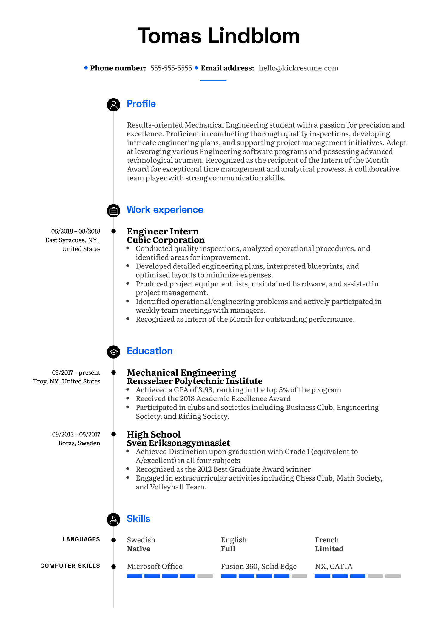 Engineer Intern Resume Example Kickresume