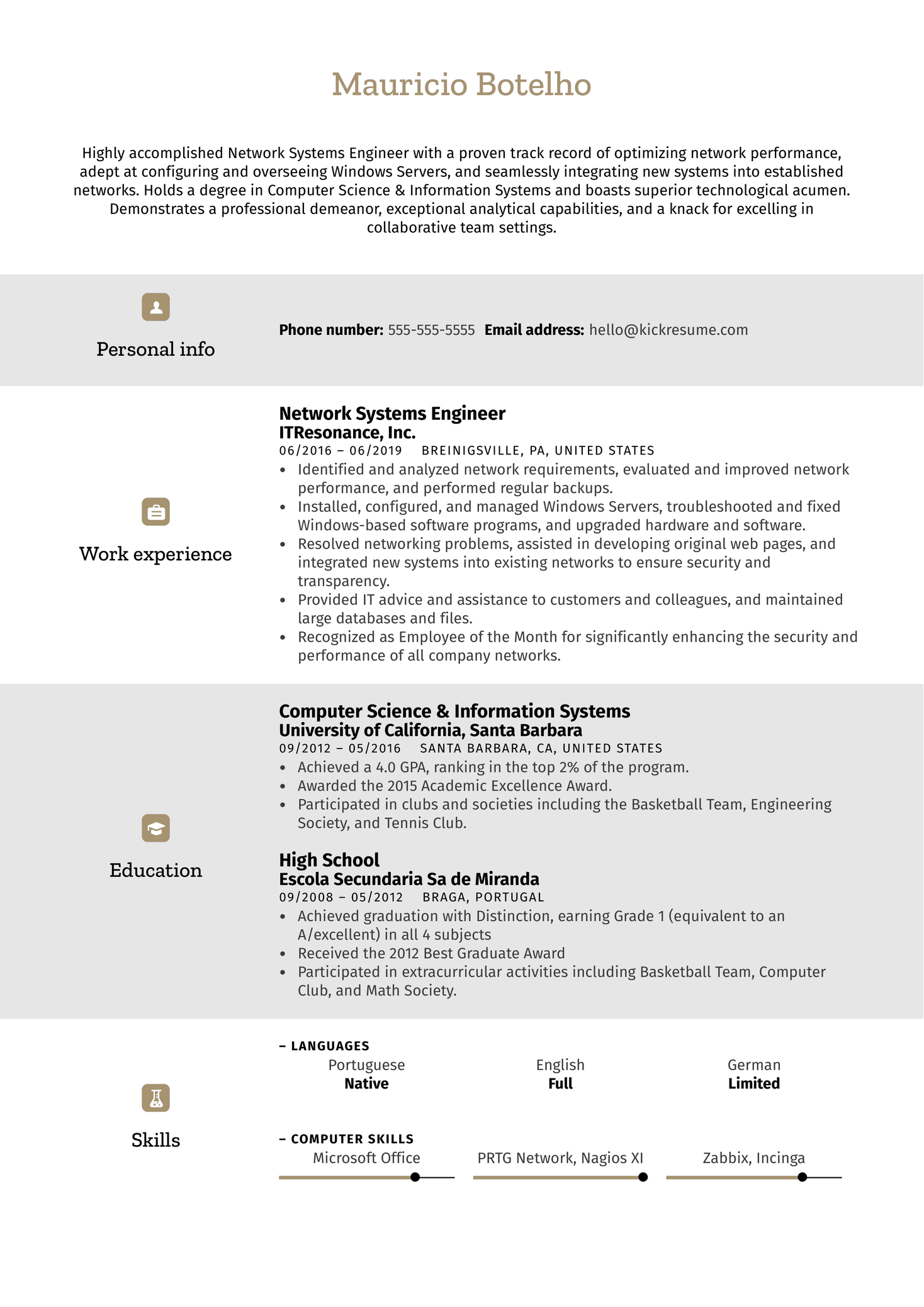 Network Systems Engineer Resume Example Kickresume