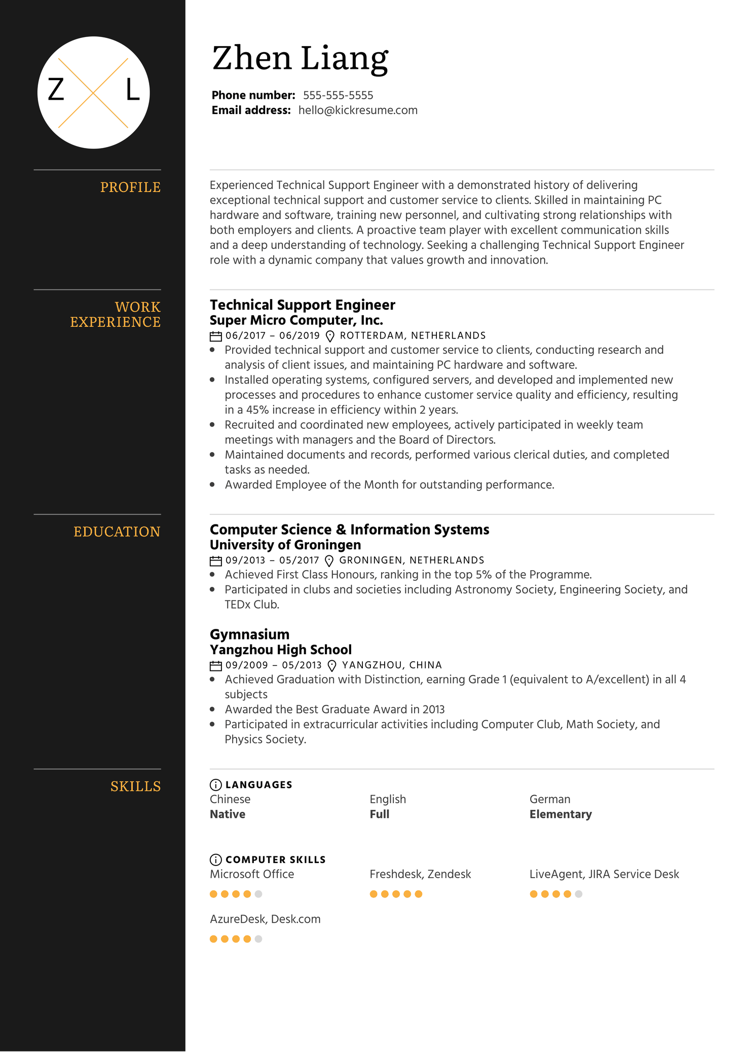 Technical Support Engineer Resume Template Kickresume