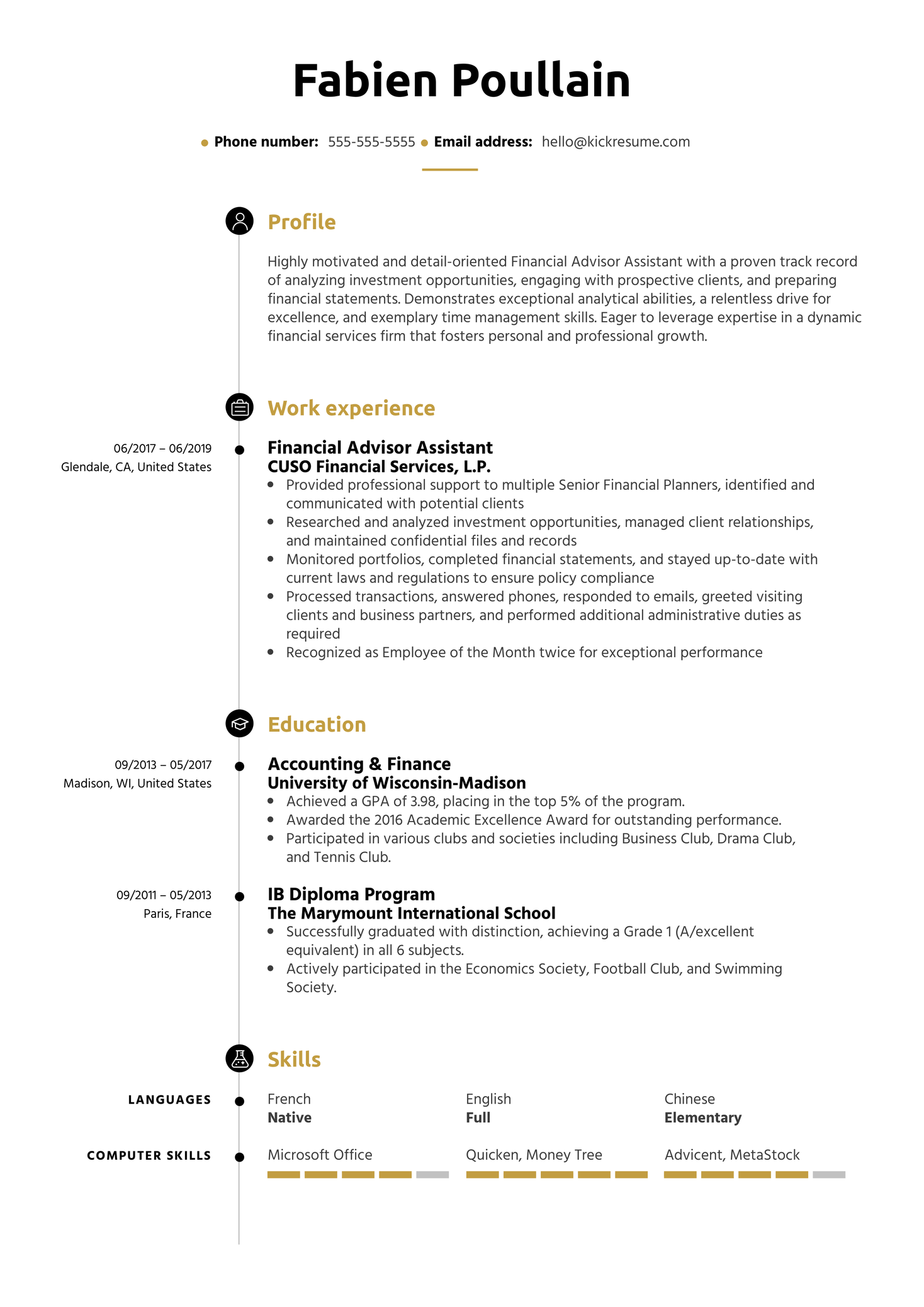 Financial Advisor Assistant Resume Sample Kickresume