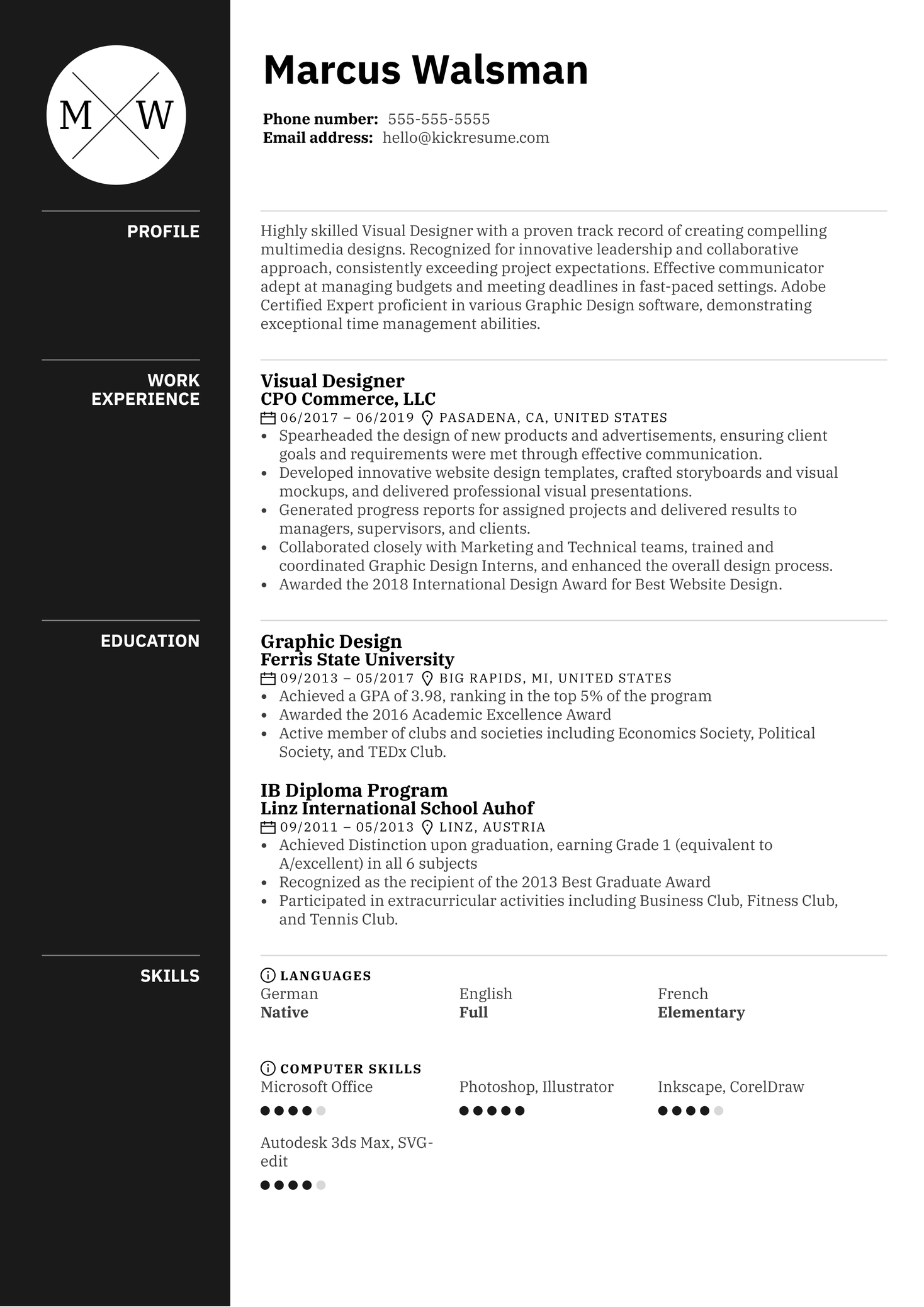 Visual Designer Resume Example Kickresume