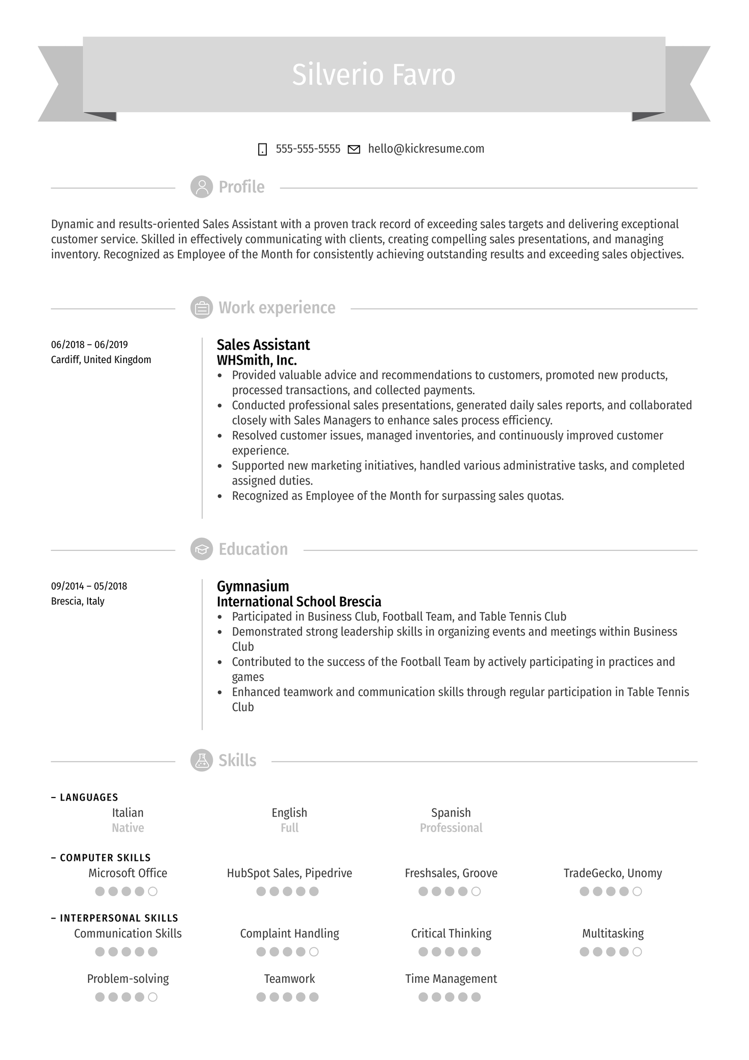 Sales Assistant Resume Sample Kickresume