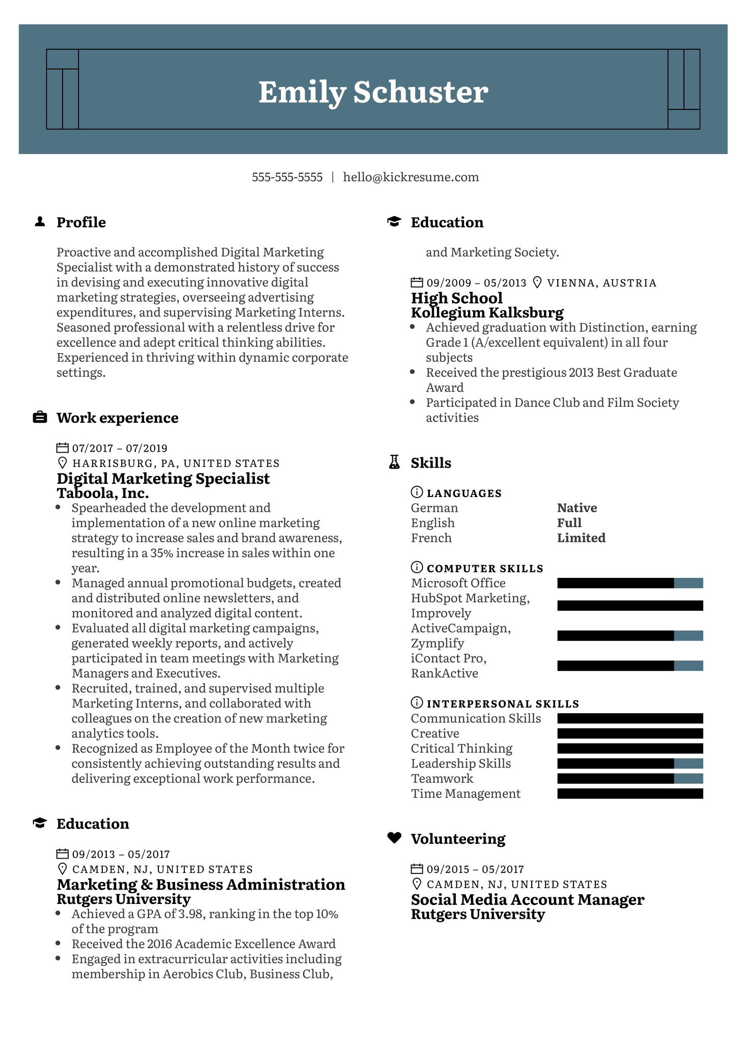 Digital Marketing Specialist Resume Sample Kickresume