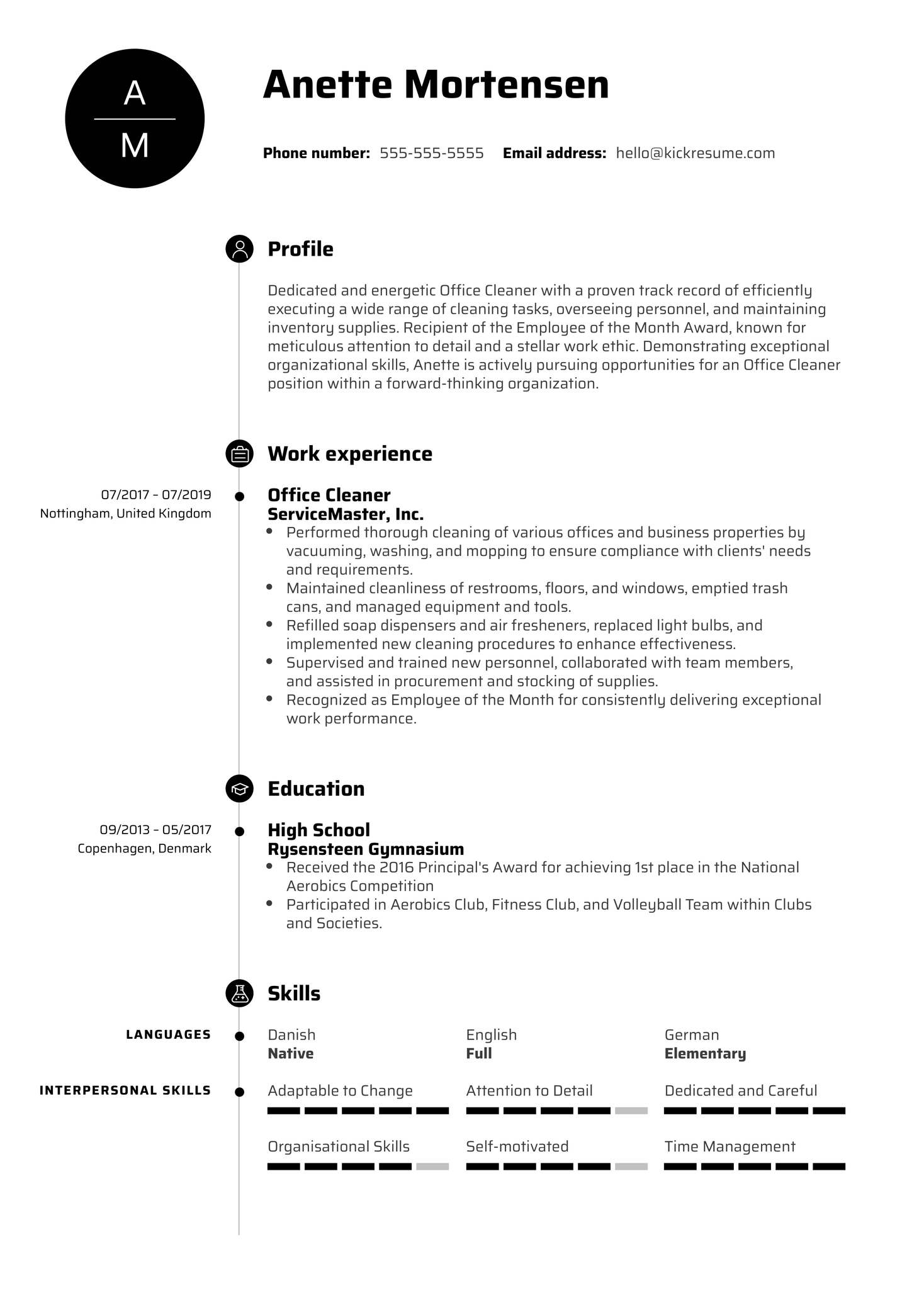 Office Cleaner Resume Example Kickresume