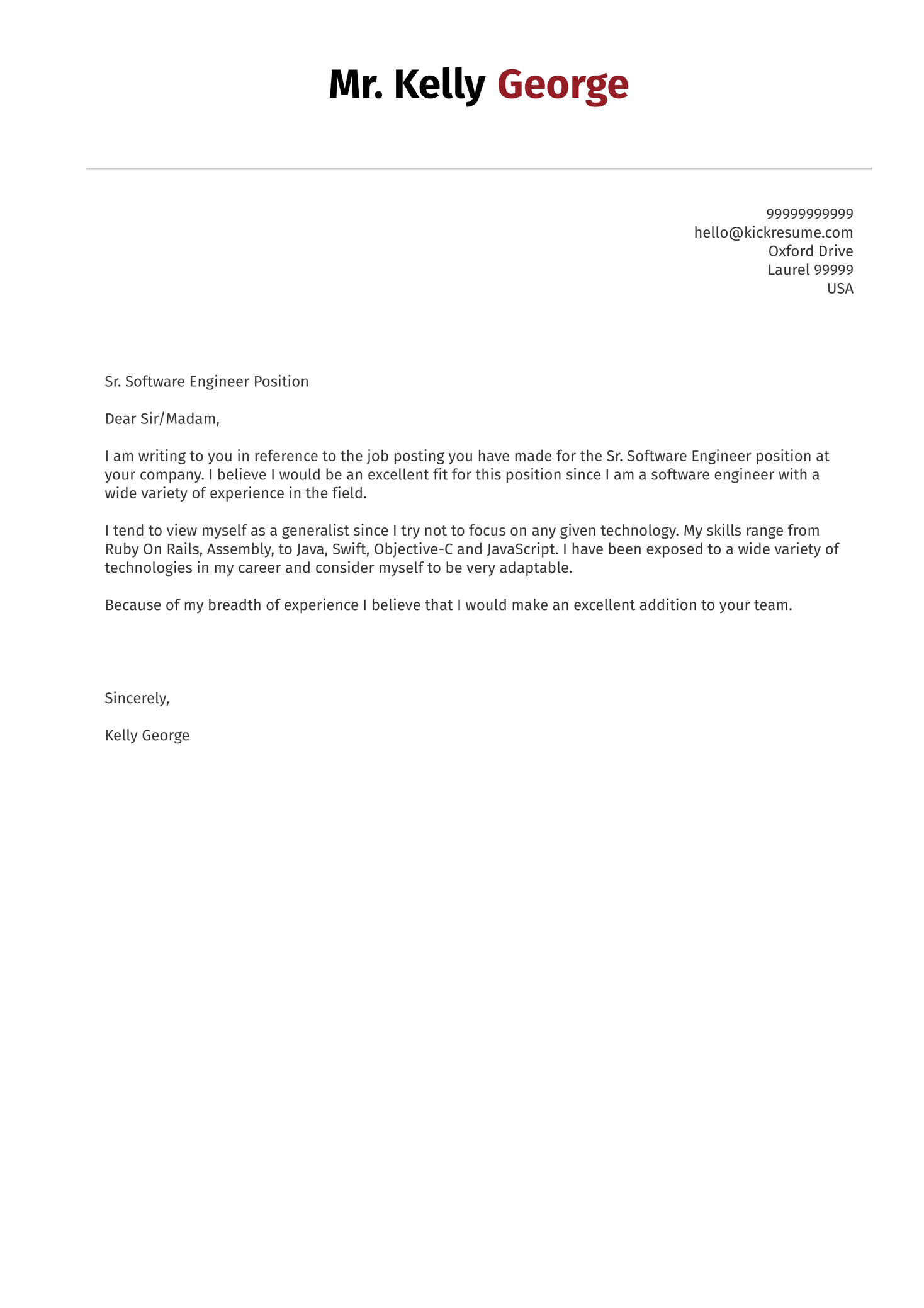 Cover Letter Examples By Real People Senior Software Engineer Cover 