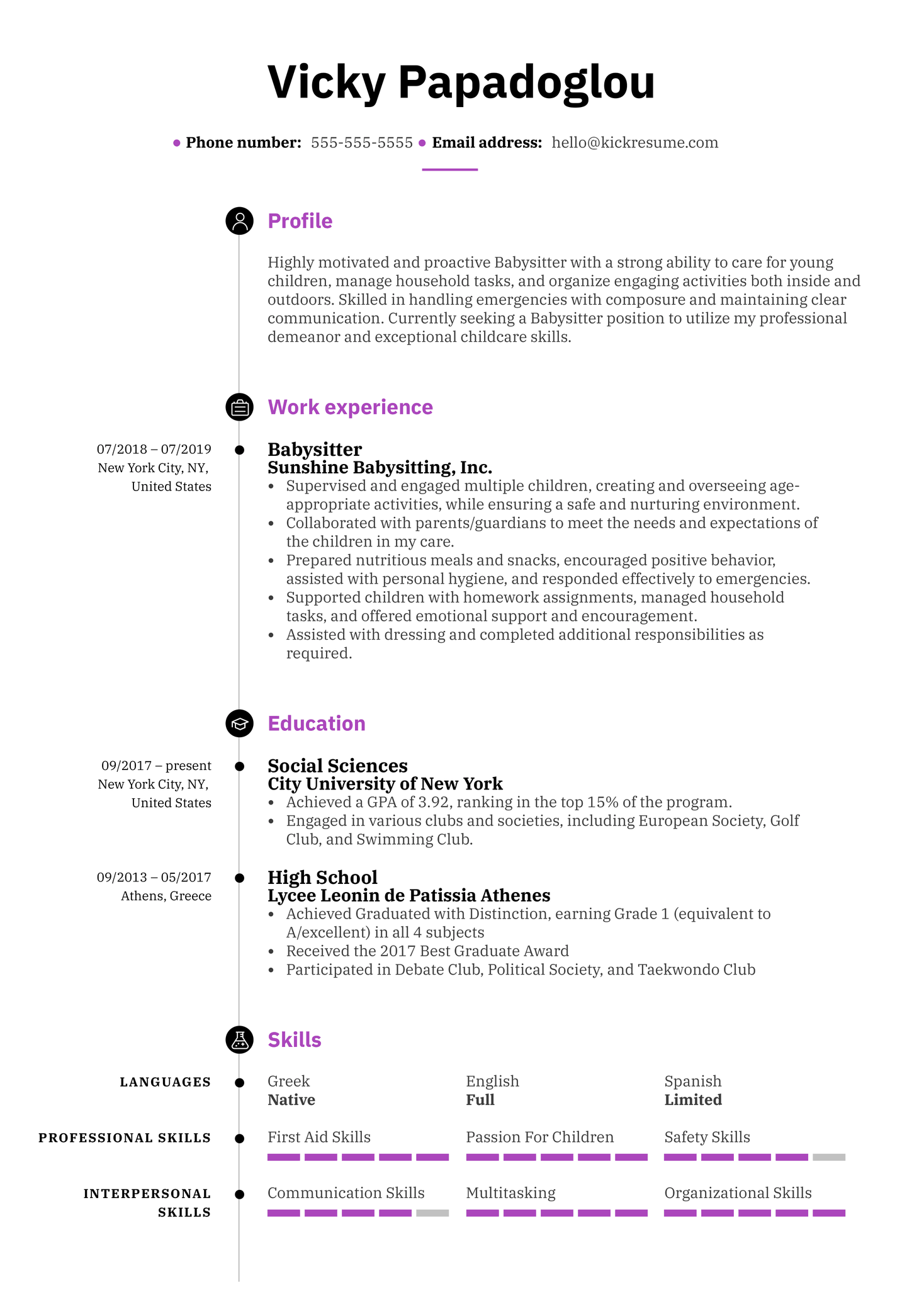 Babysitter Resume Example Kickresume
