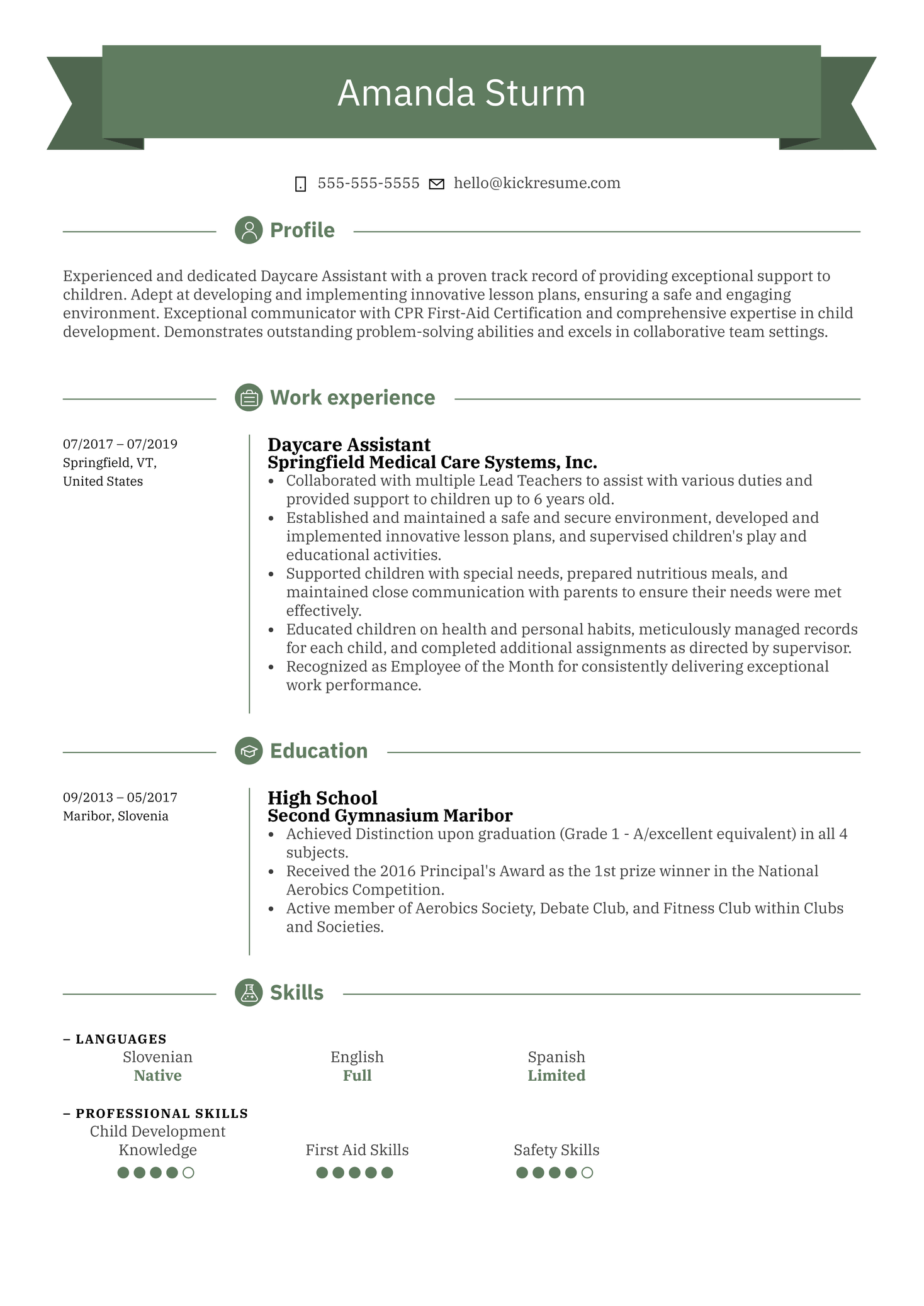 Daycare Assistant Resume Example Kickresume