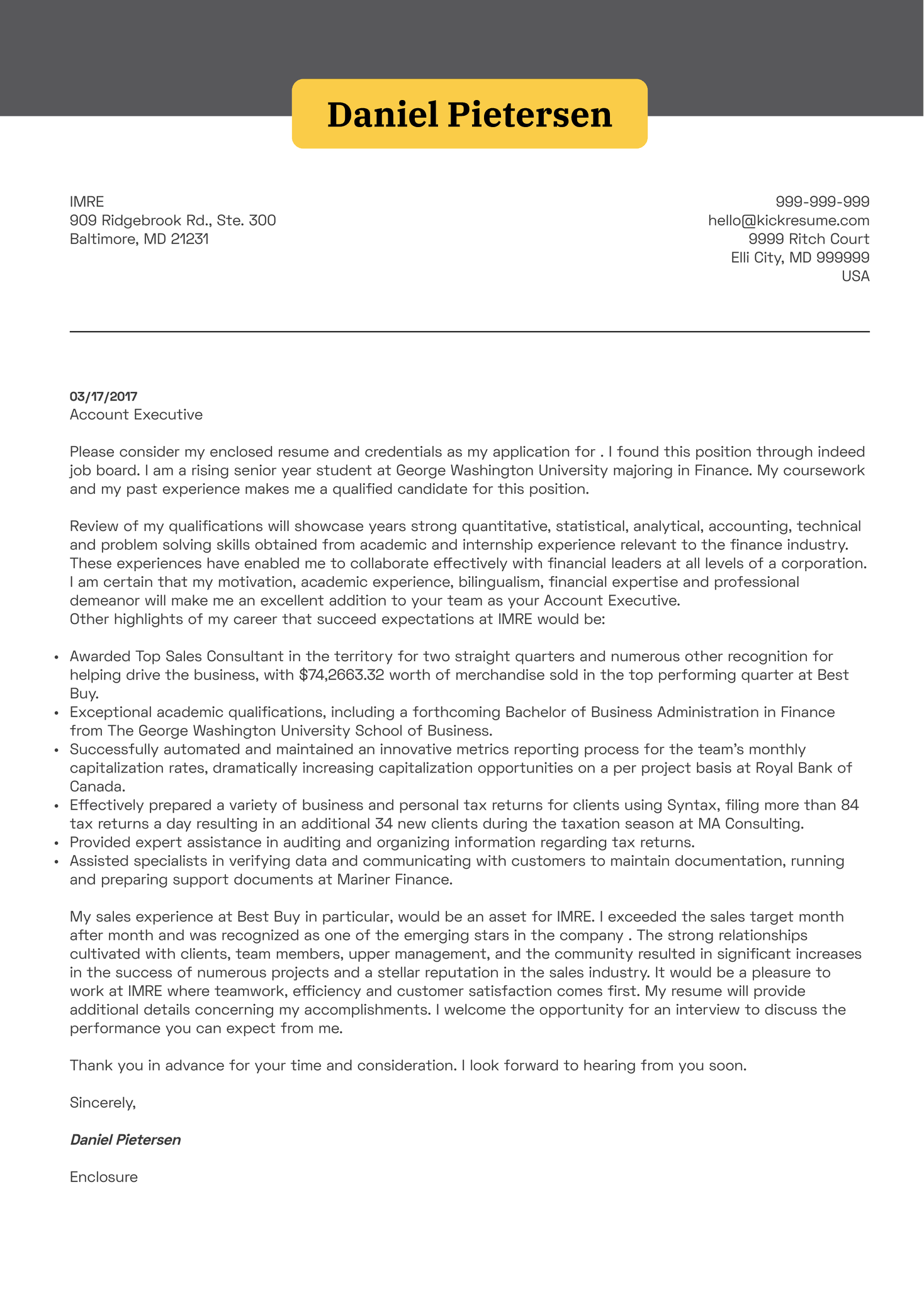 Sample Cover Letter For Executive Position