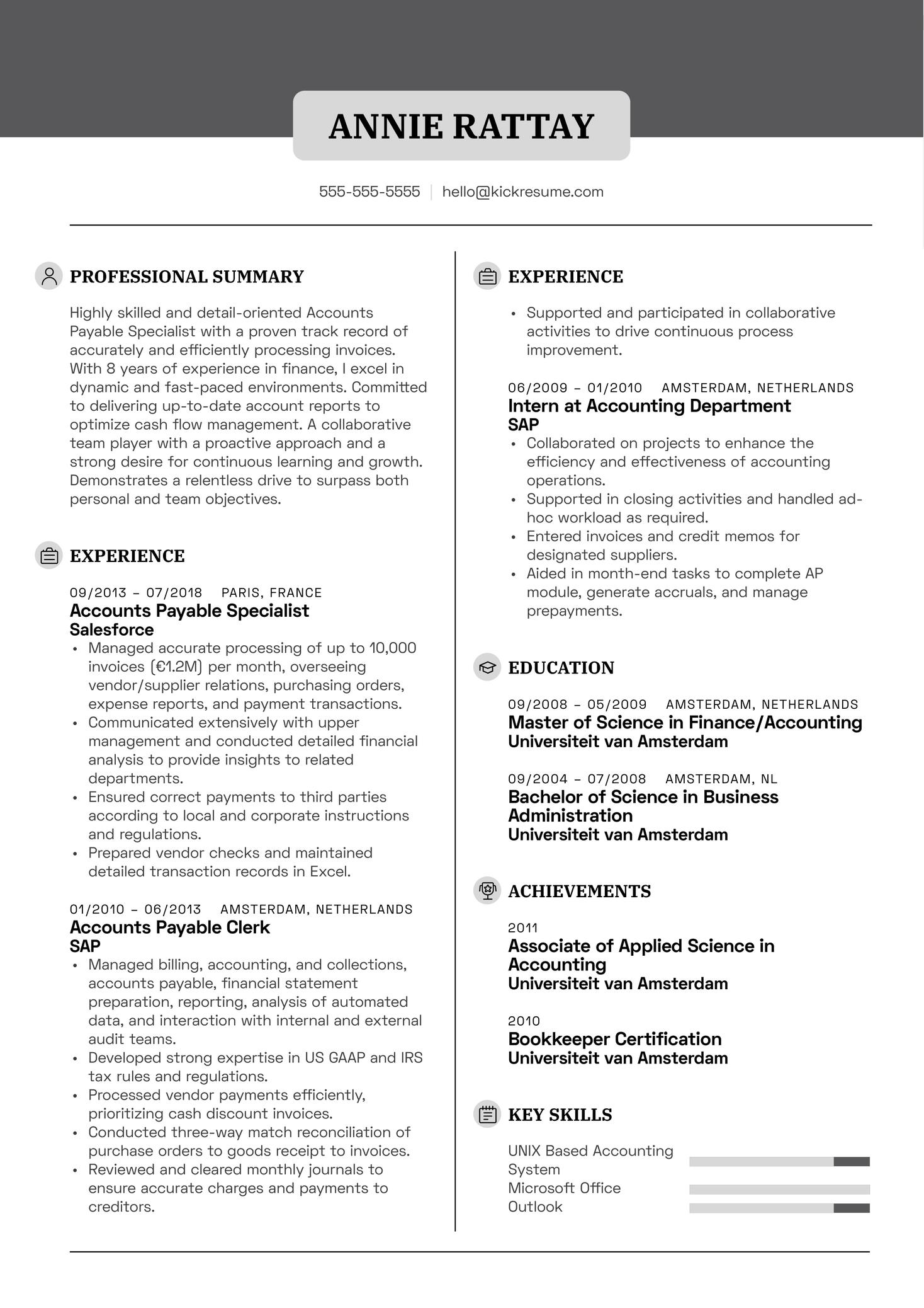 Accounts Payable Specialist Resume Sample Kickresume