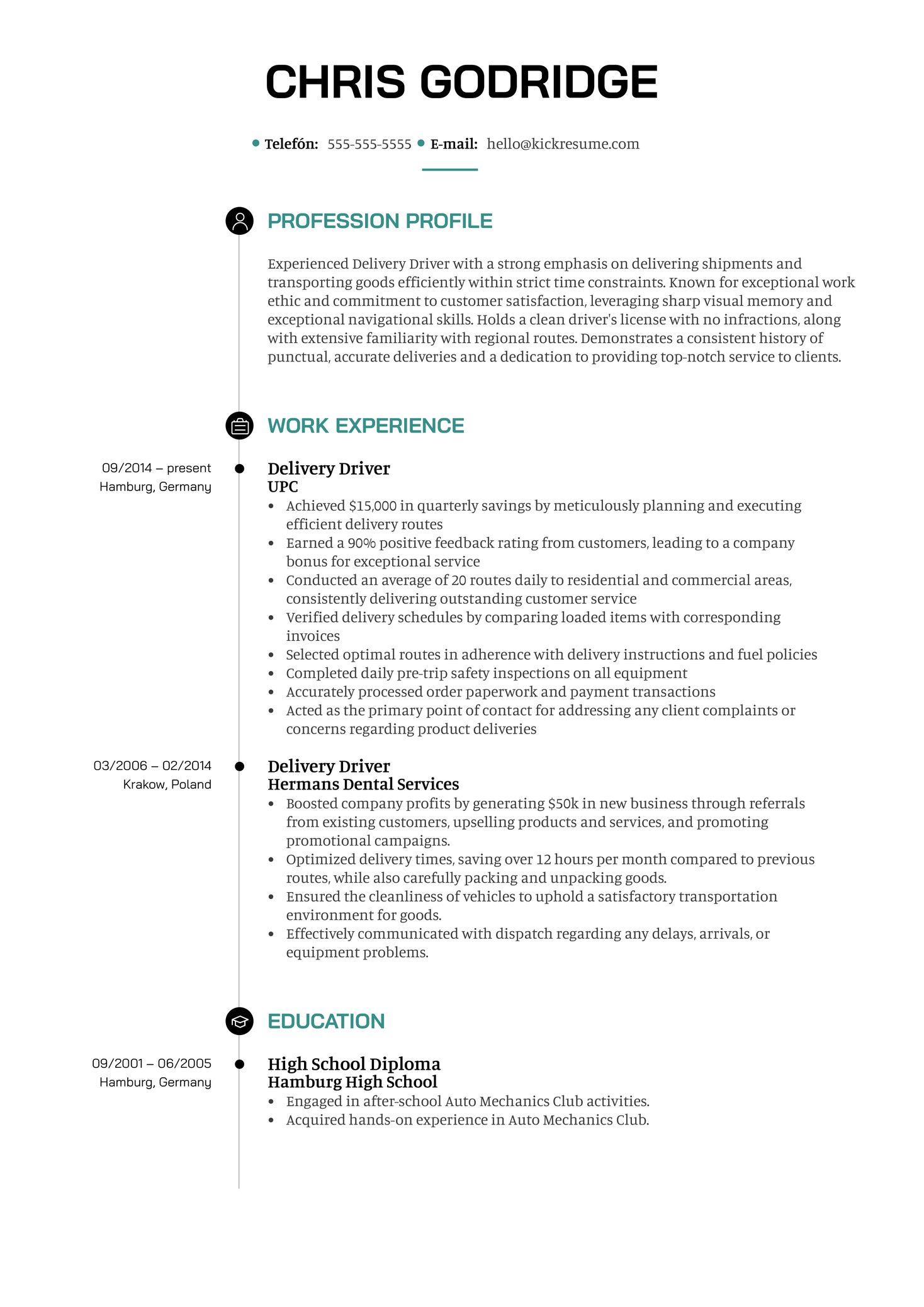 Delivery Driver Resume Sample Kickresume
