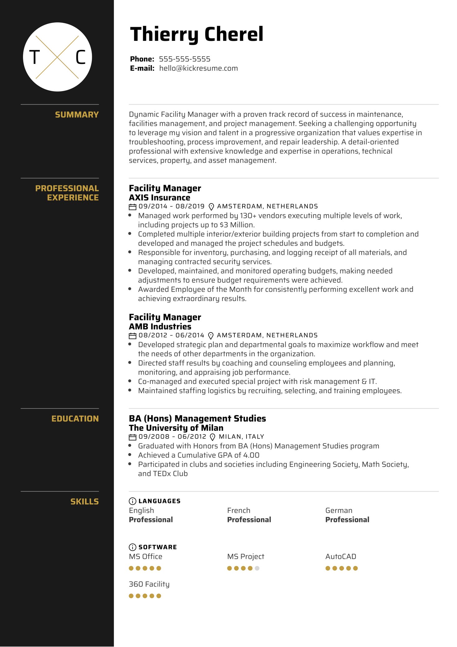 Facility Manager Resume Resume Sample Kickresume