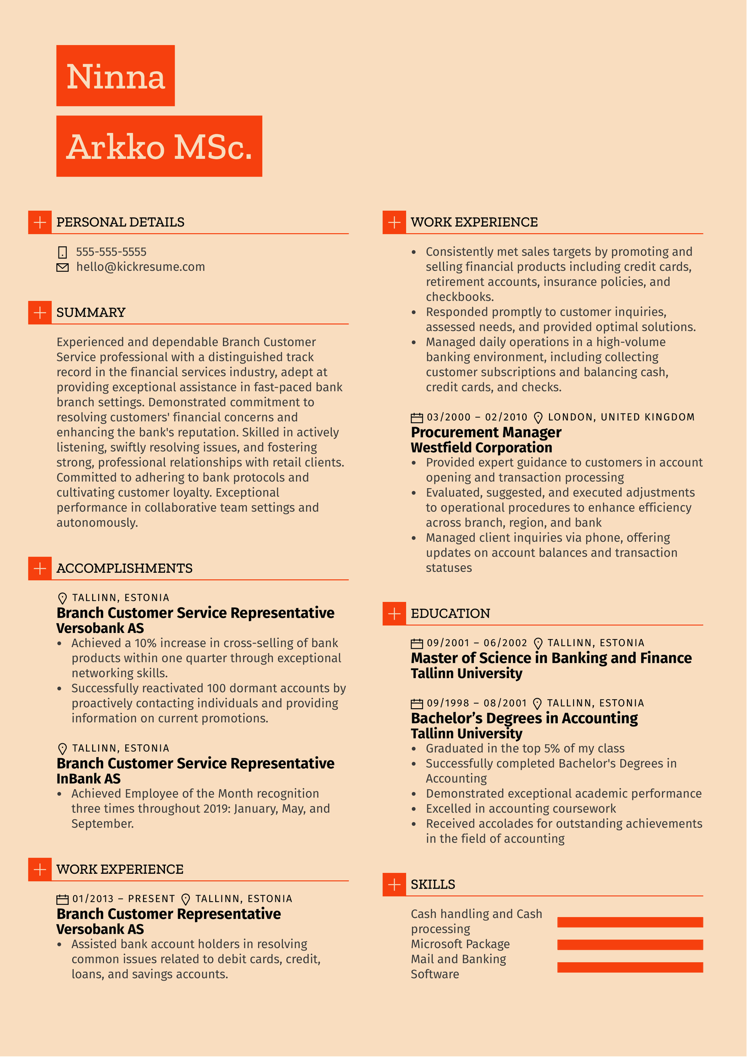 Branch Customer Service Representative Resume Example Kickresume