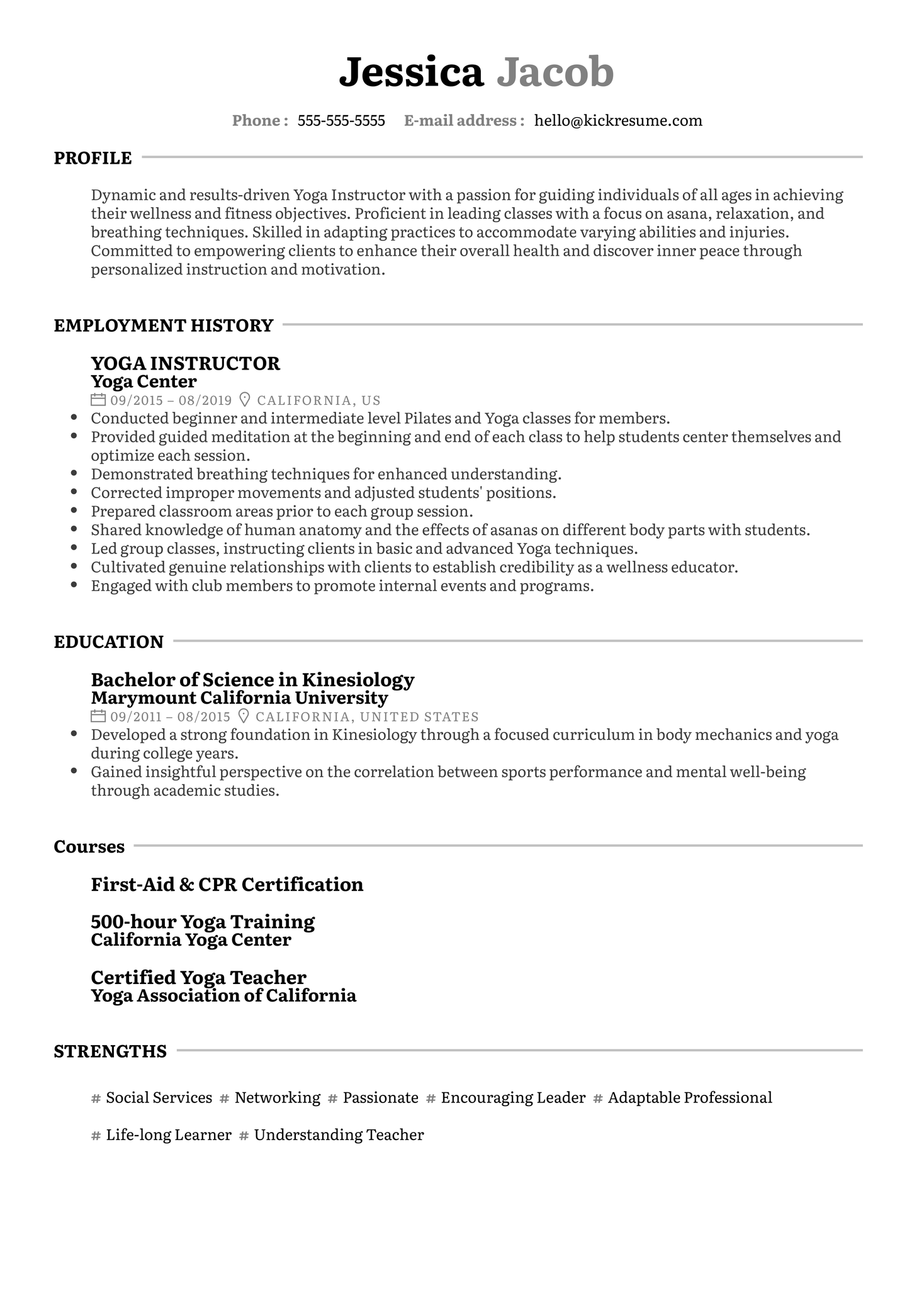Yoga Instructor Resume Example Kickresume