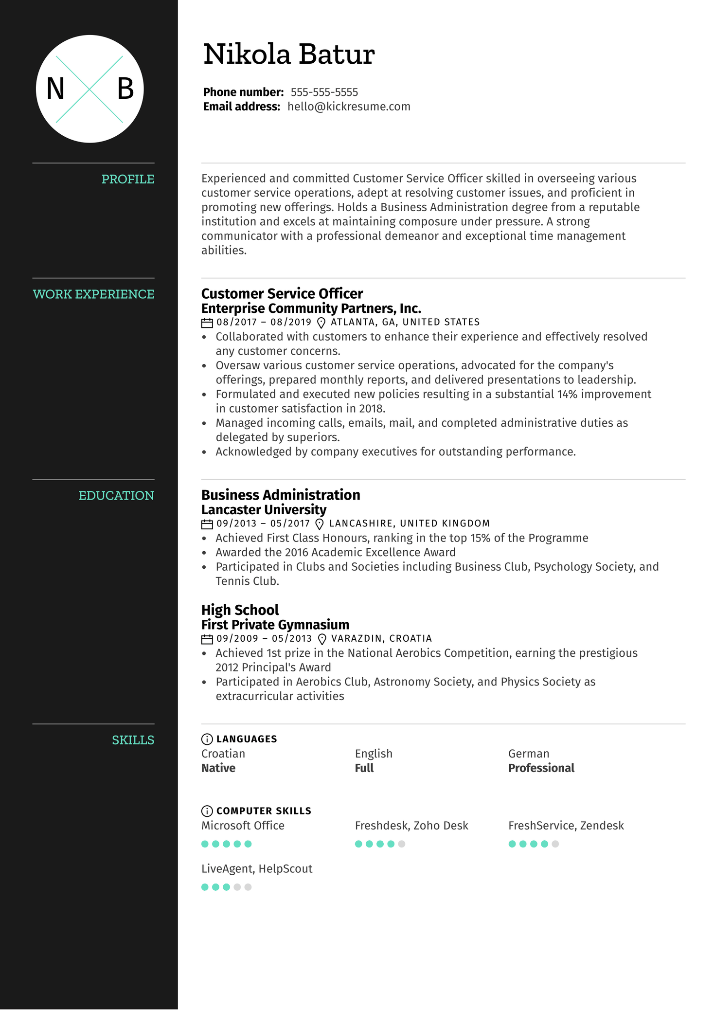 Customer Service Officer Resume Example Kickresume