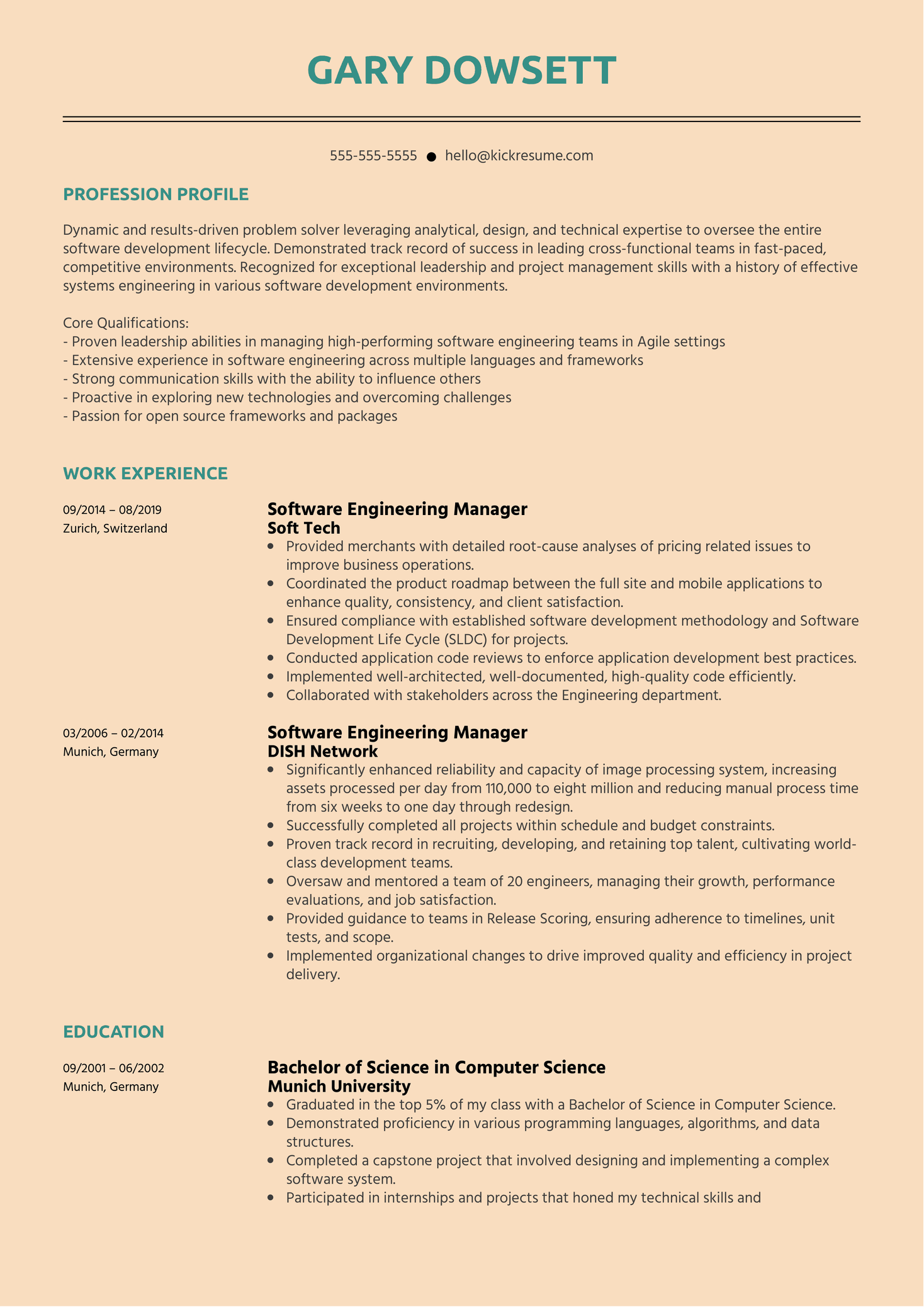 Software Engineering Manager Resume Sample Kickresume