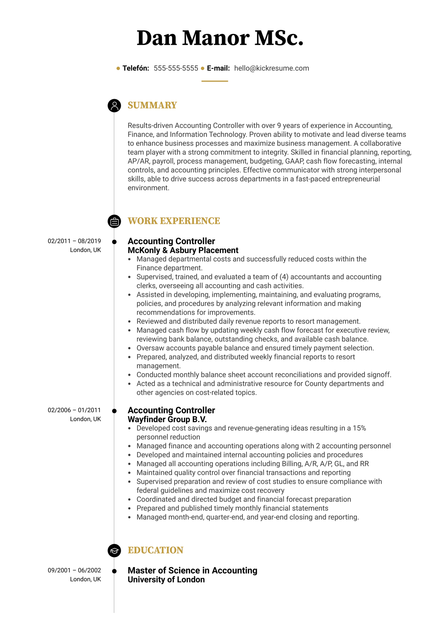 Accounting Controller Resume Sample Kickresume