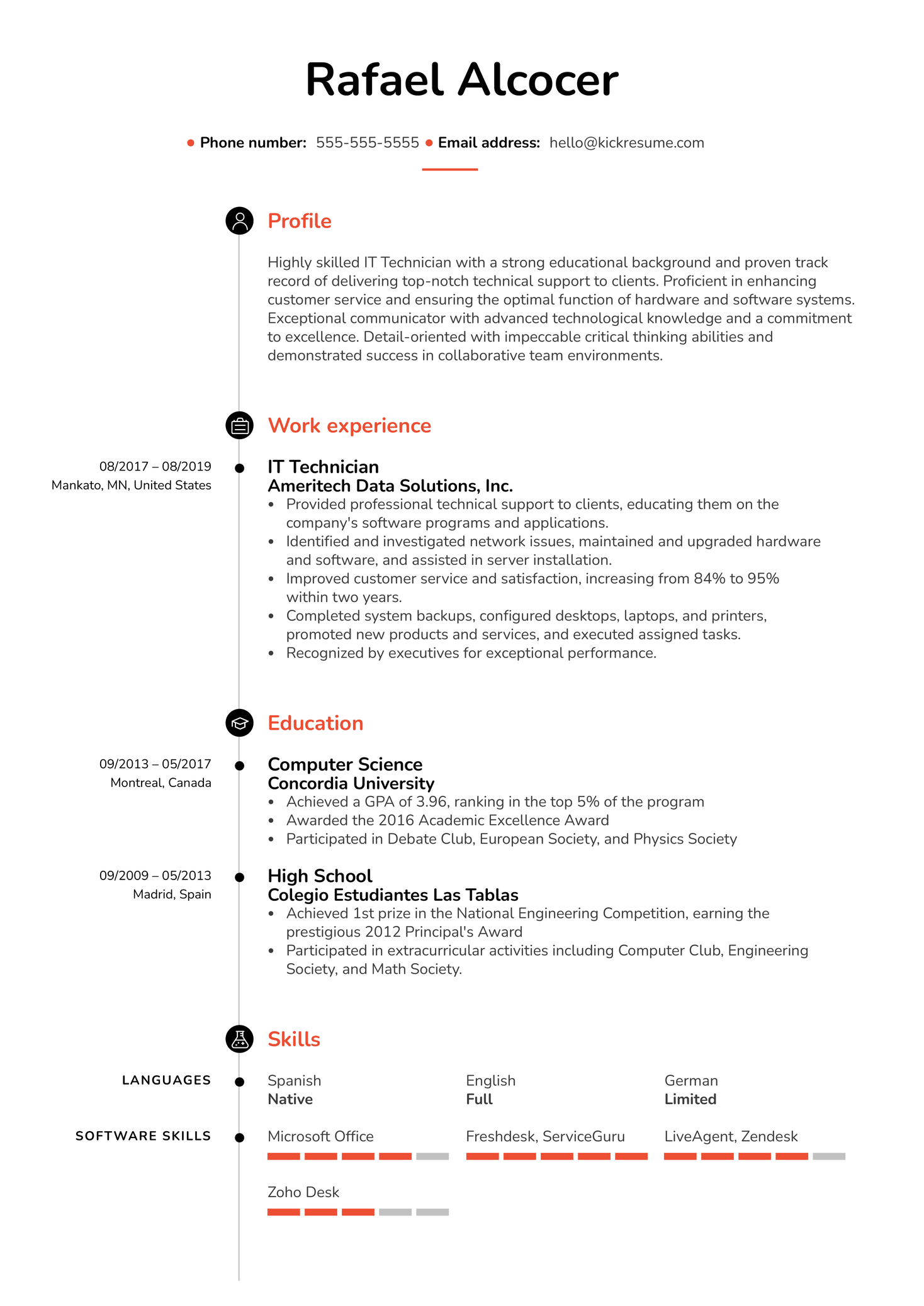 IT Technician Resume Sample Kickresume