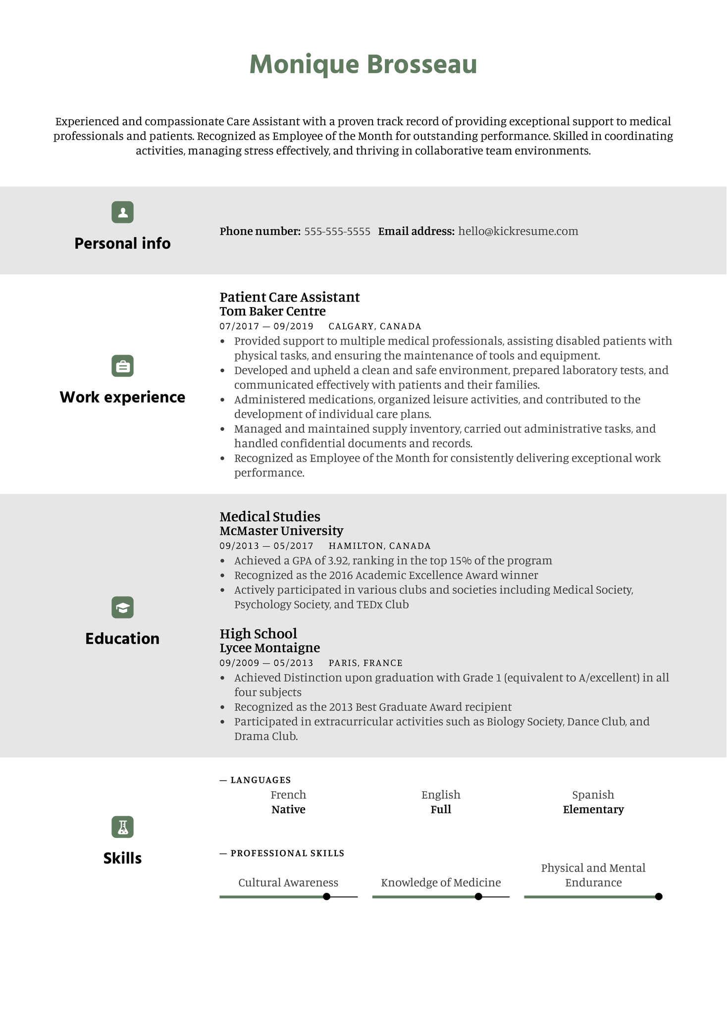 Care Assistant Resume Sample Kickresume