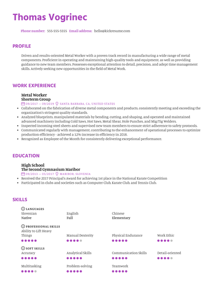 Production Line Worker Resume Example | Kickresume