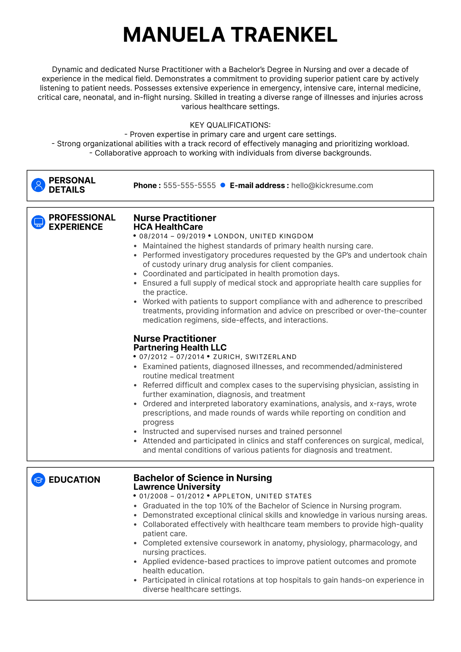 Nurse Practitioner Resume Example Kickresume