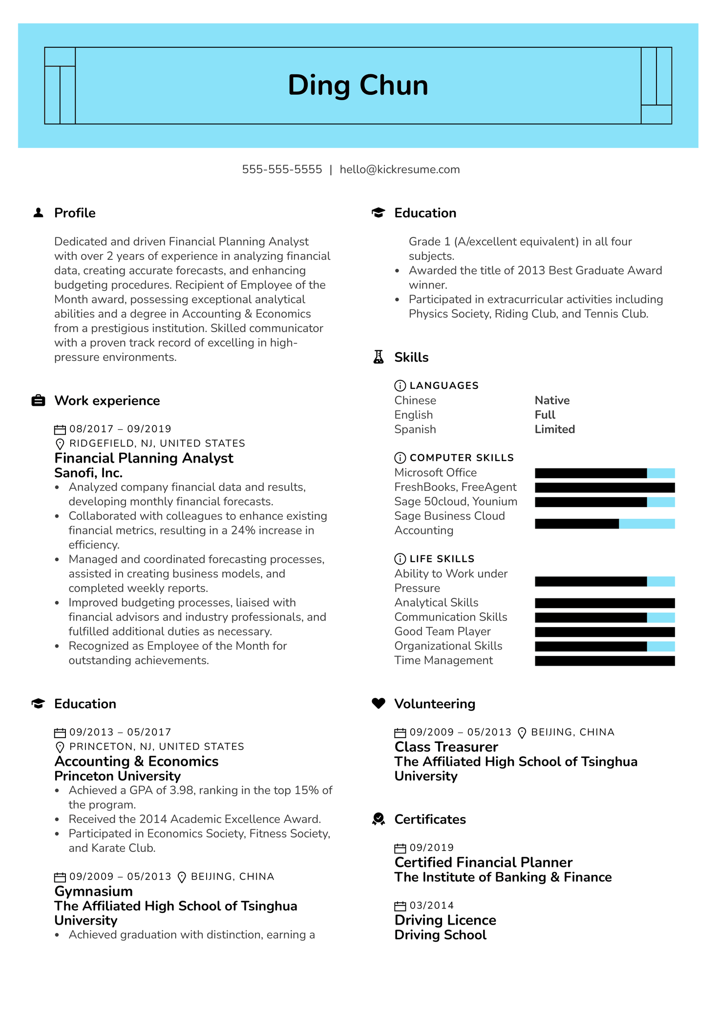 Financial Planning Analyst Resume Sample Kickresume