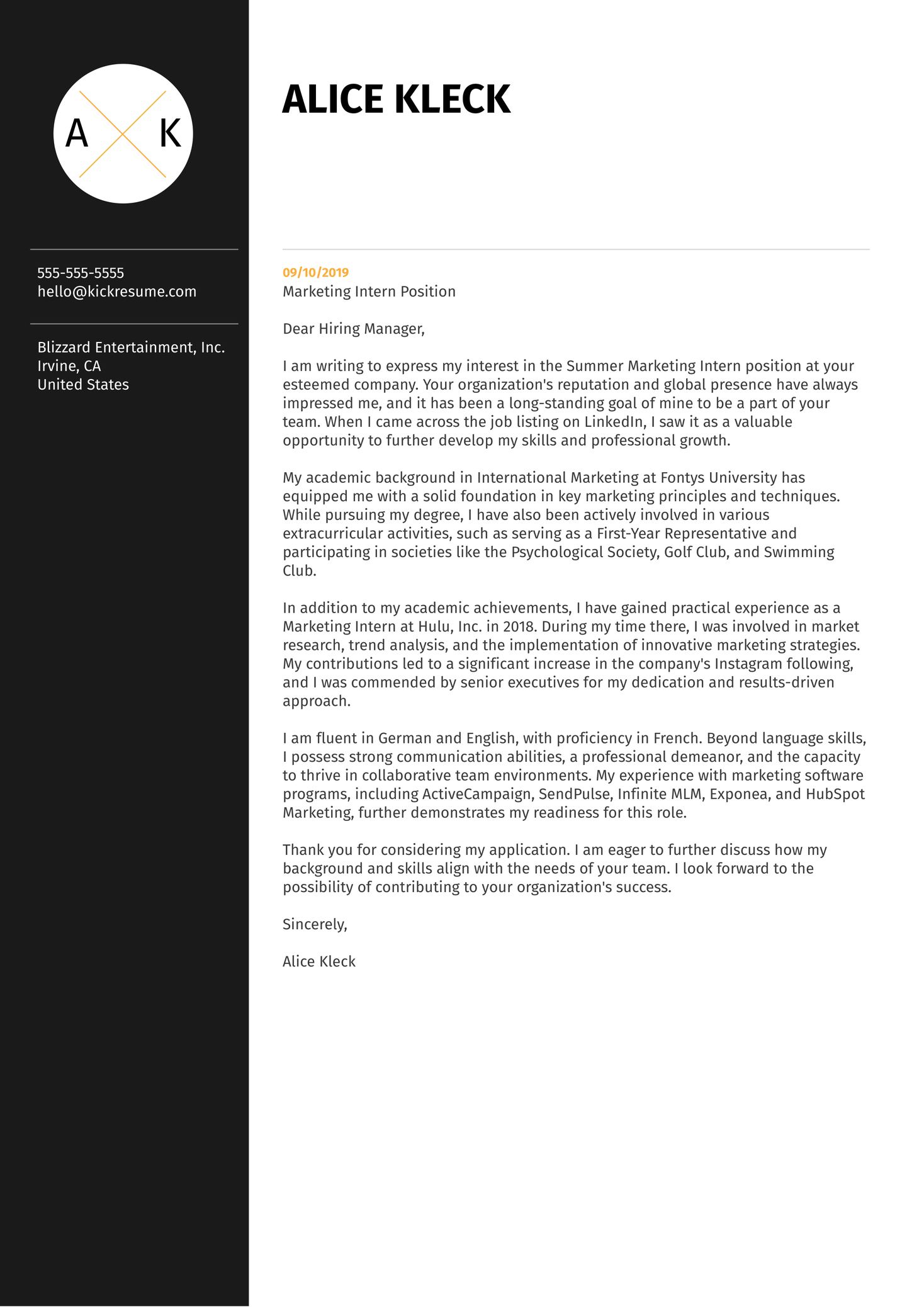 Hr Internship Cover Letter Examples