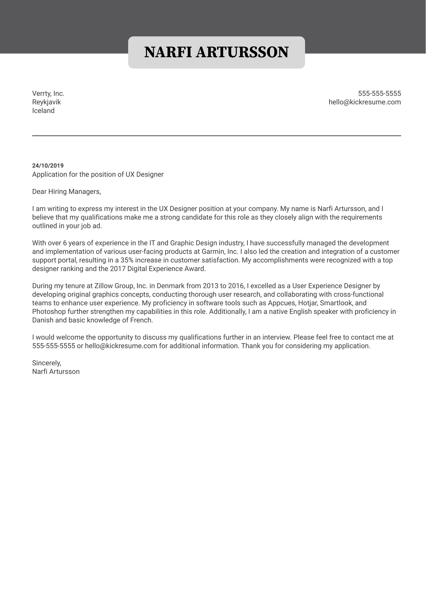 UX Designer Cover Letter Sample Kickresume