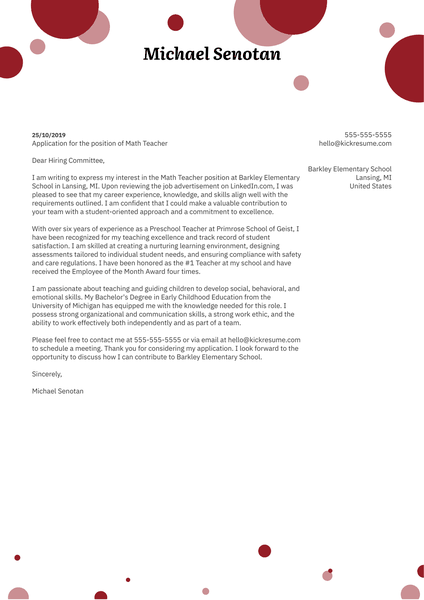 Elementary Teacher Cover Letter Template Cover Letter