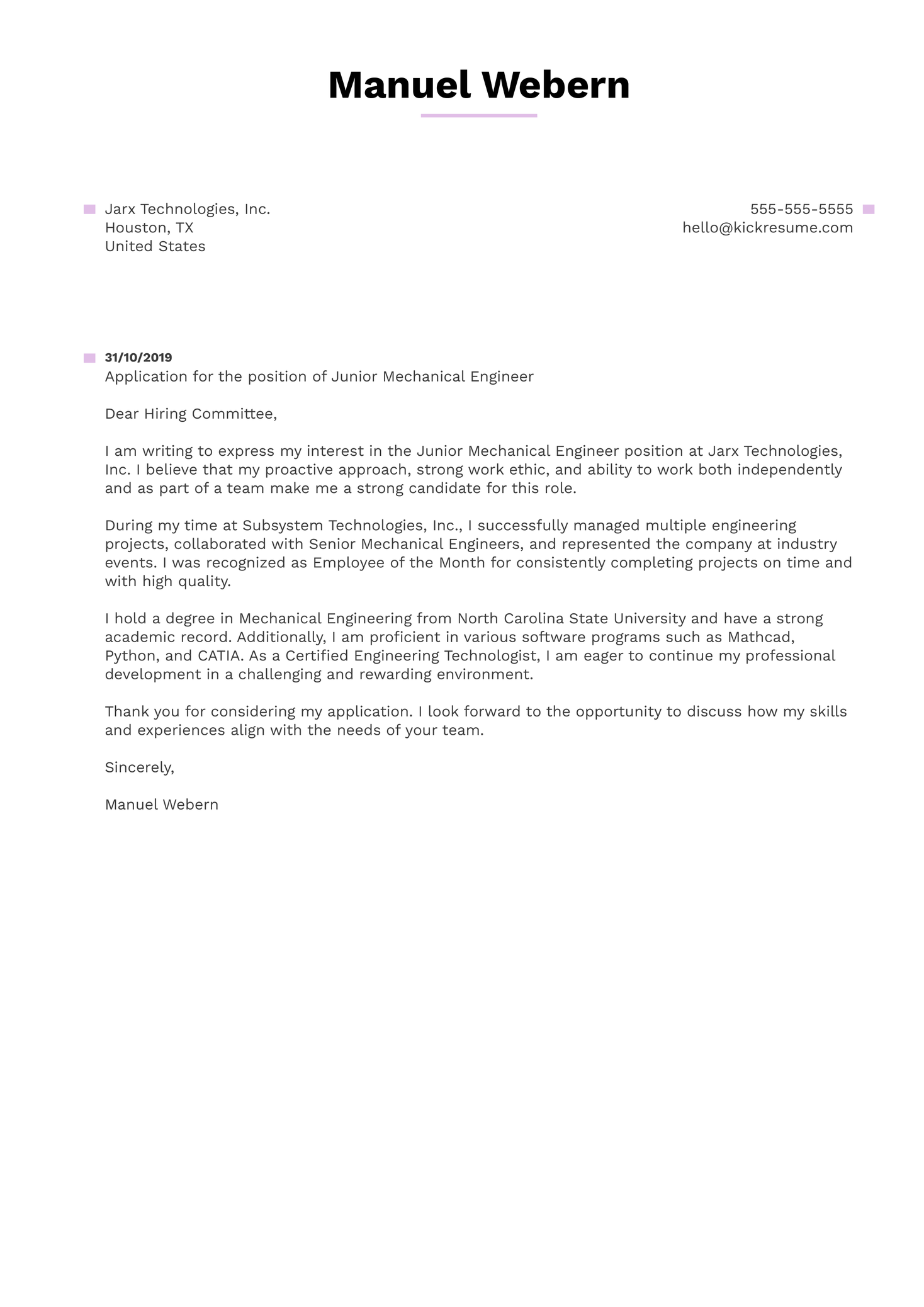 Auspacken Futter Pilger Cover Letter Sample For Mechanical Engineer