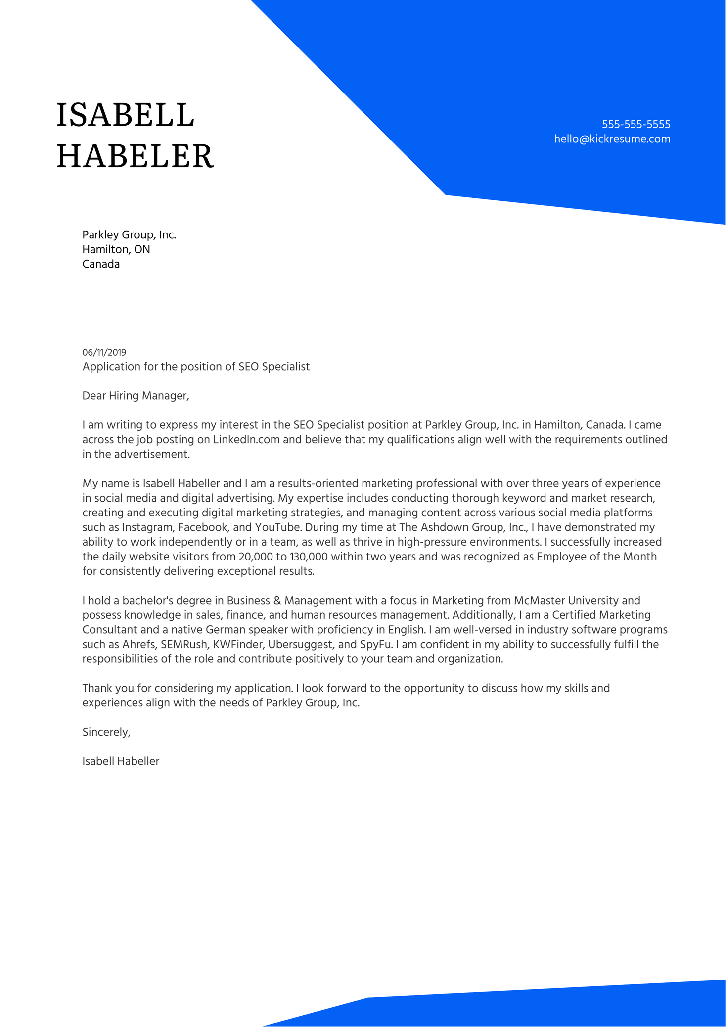 Job Cover Letter Sample Canada Cover Letter
