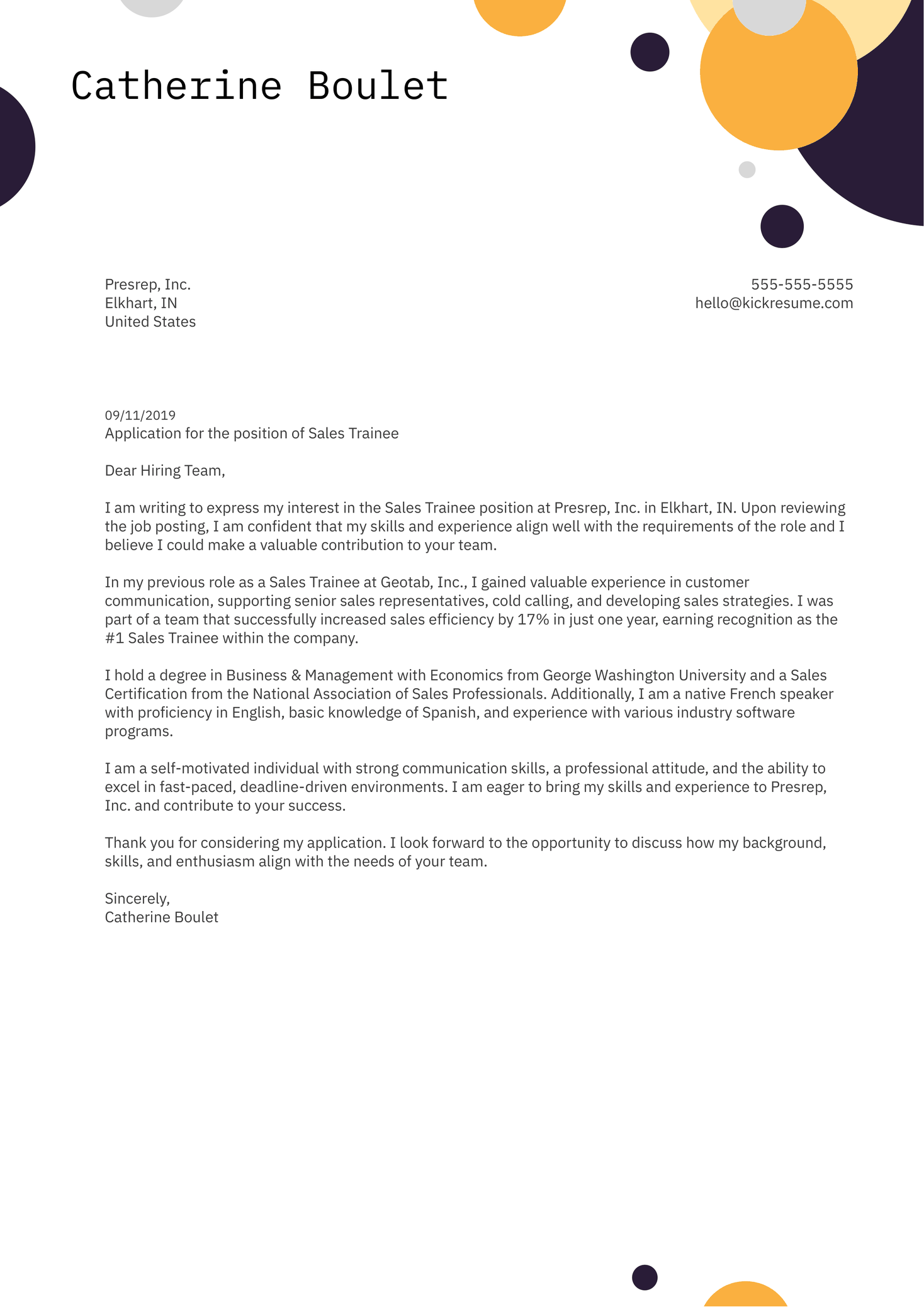 Management Trainee Cover Letter Lakaran