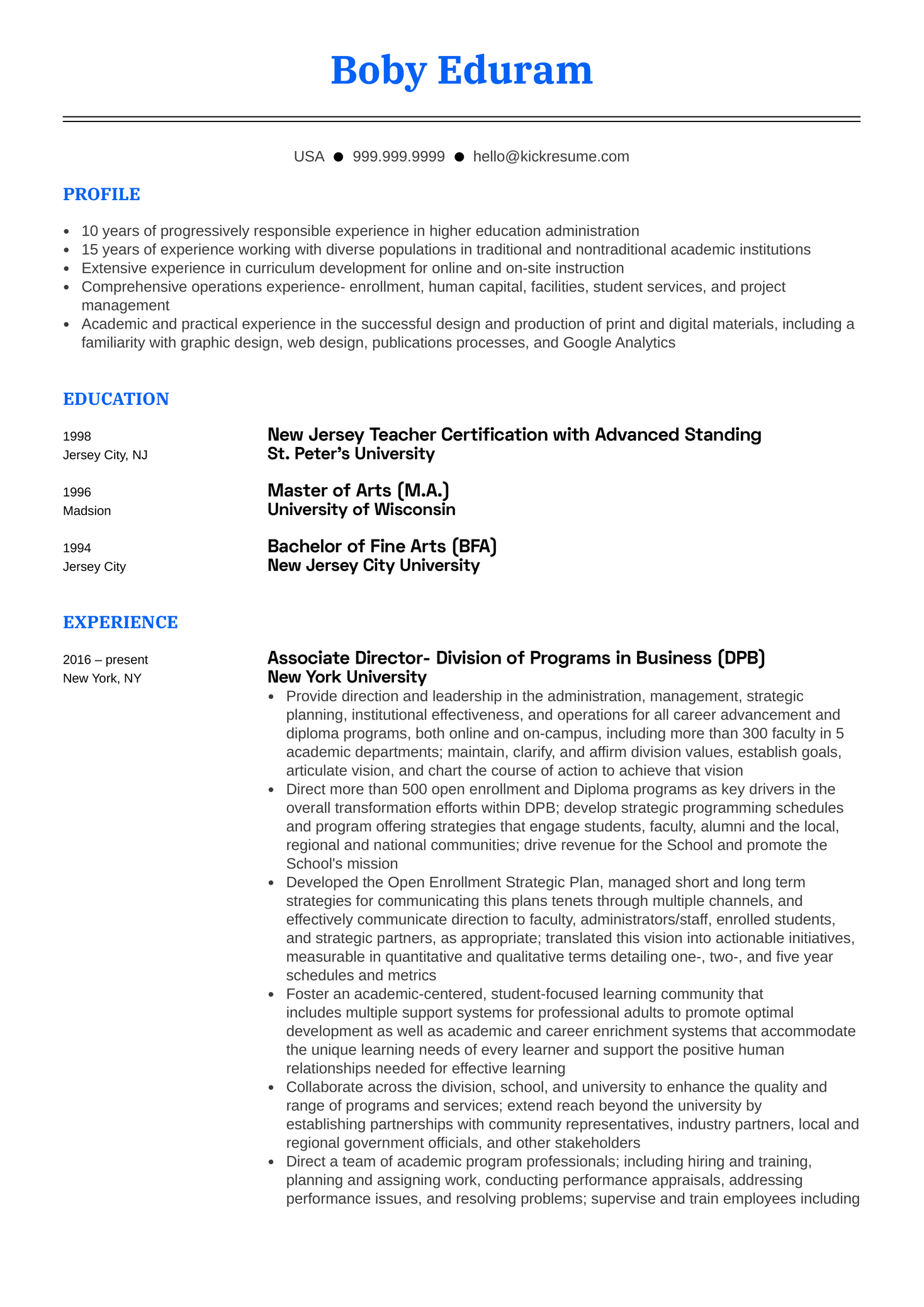 Nyu Resume Template