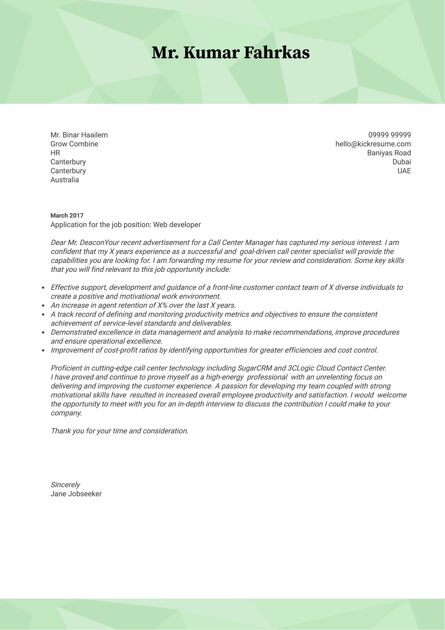 Cover Letter Examples By Real People Souq Web Developer Cover Letter 