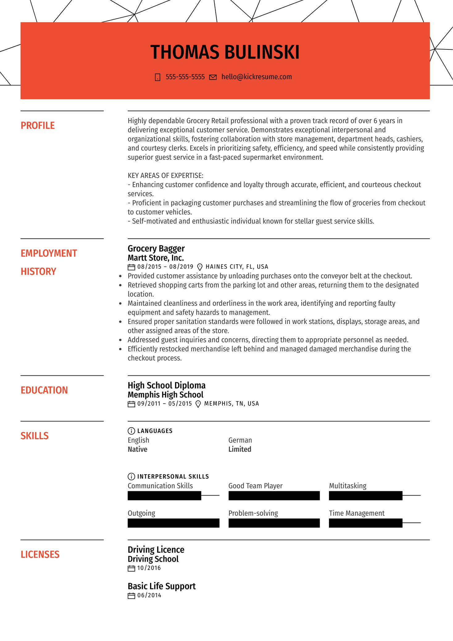 Grocery Bagger Resume Sample Kickresume