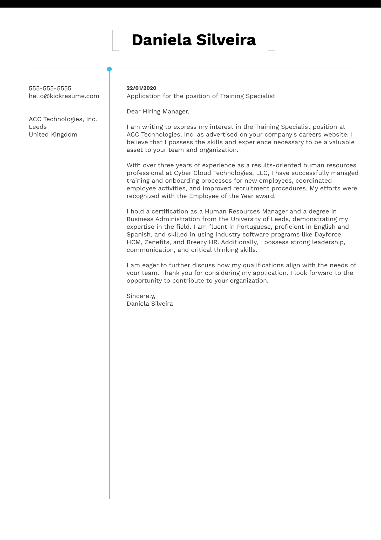 Training Specialist Cover Letter Sample Kickresume