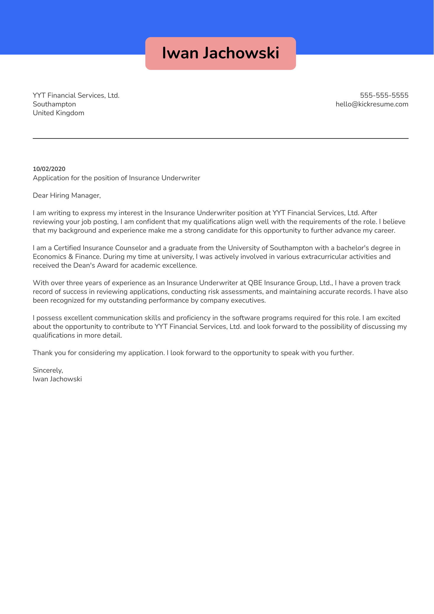 Insurance Underwriter Cover Letter Example Kickresume Insurance Underwriter Cover Letter Example Kickresume
