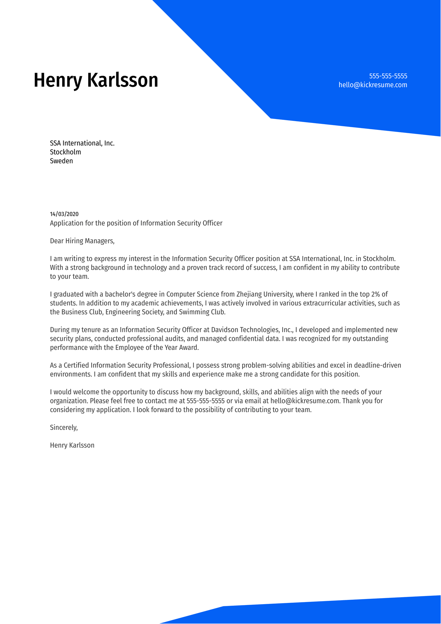 Information Security Officer Cover Letter Sample Kickresume