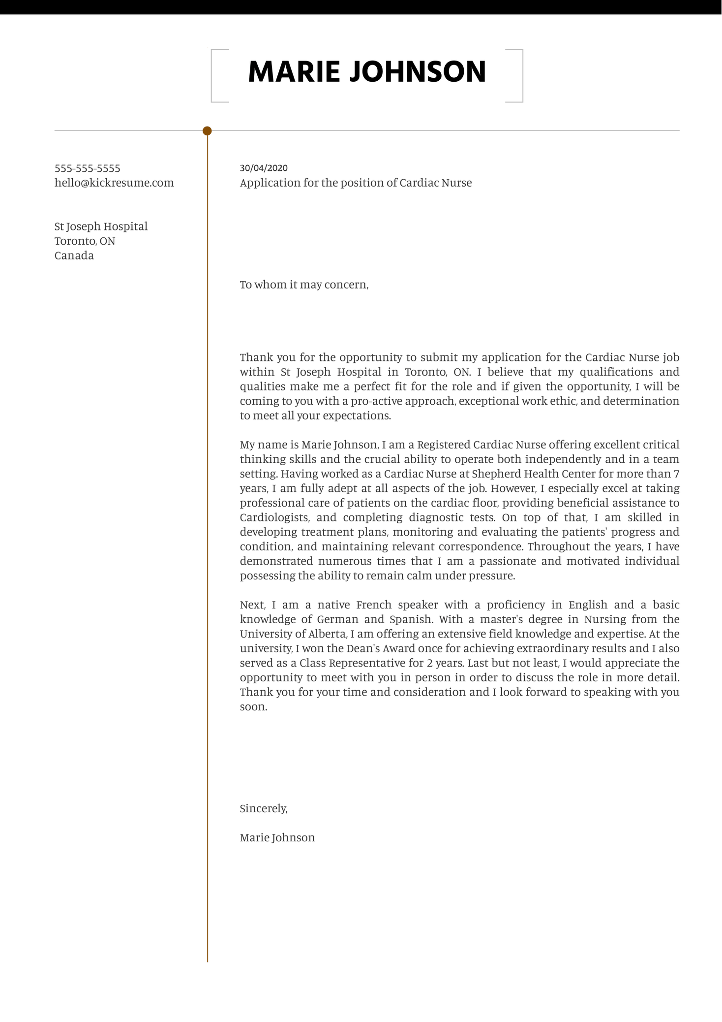 Sample Nursing Cover Letter Examples