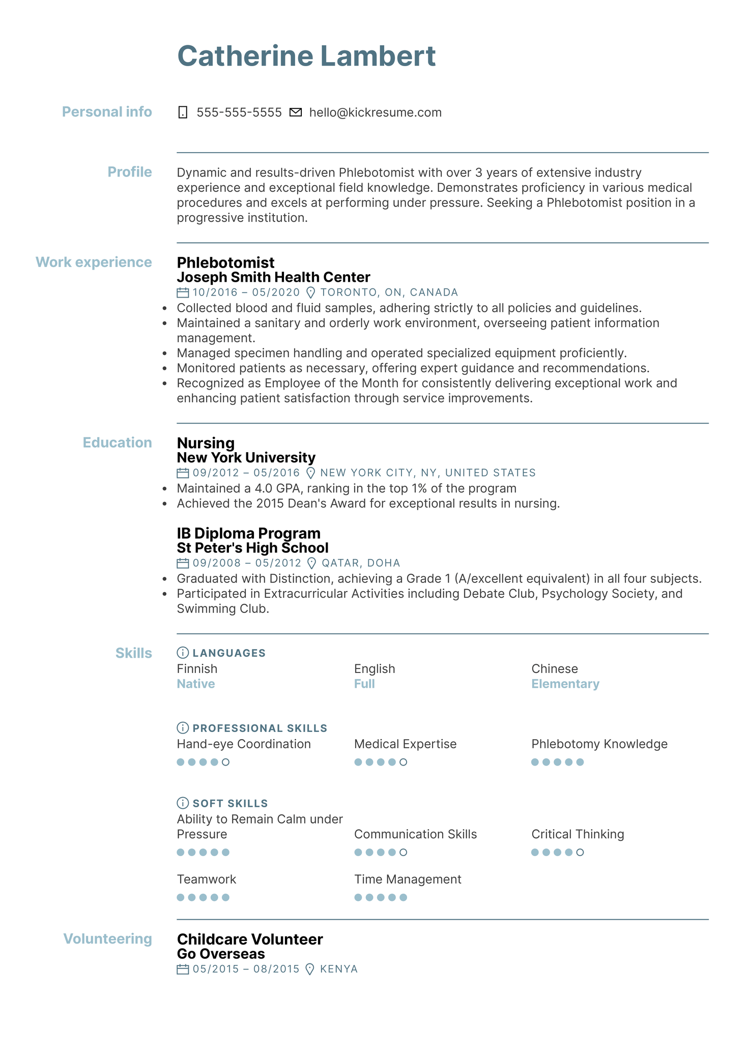 Free Phlebotomy Resume Templates