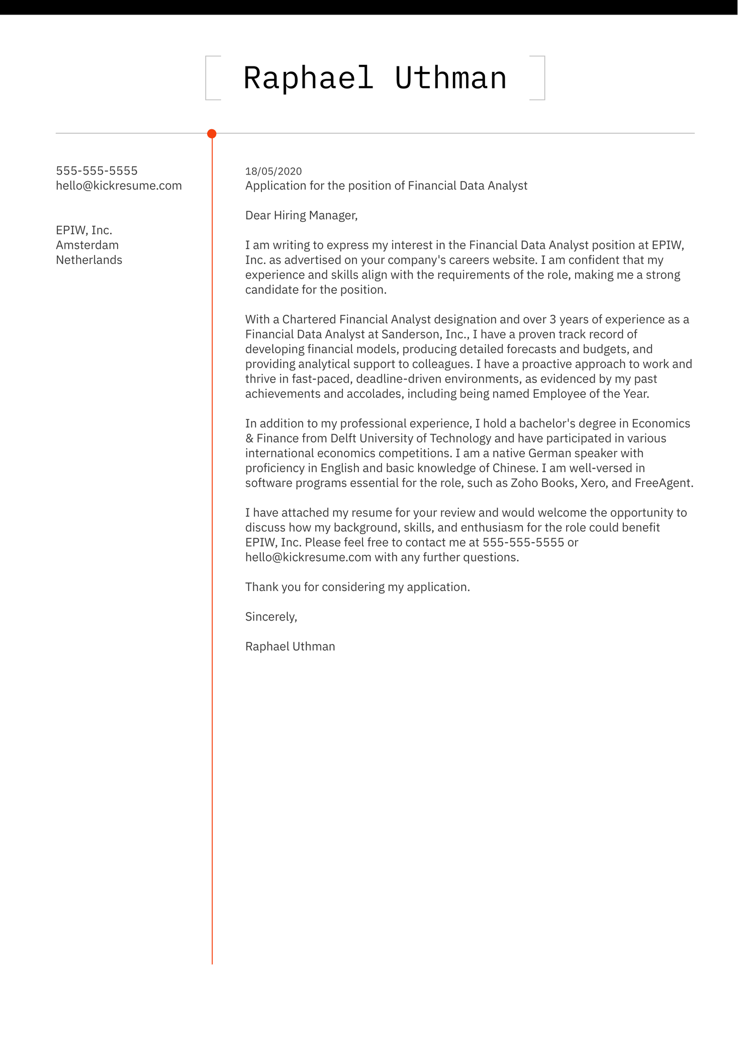 Financial Data Analyst Cover Letter Sample Kickresume
