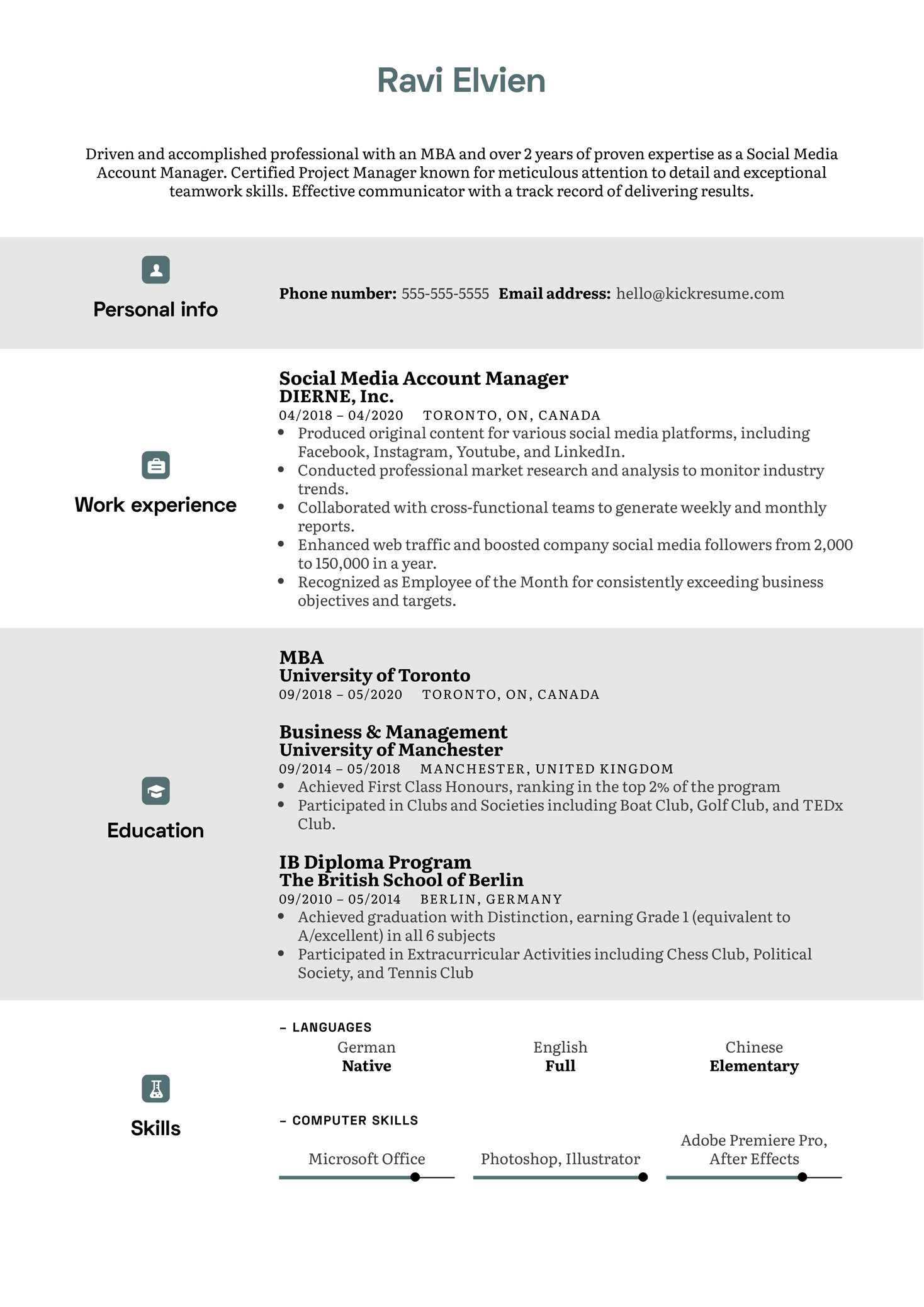 MBA Modern Resume Template Kickresume